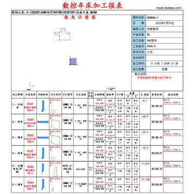 CNC加工报表MC车床程序单mastercam2022-202车床自动程序单报表