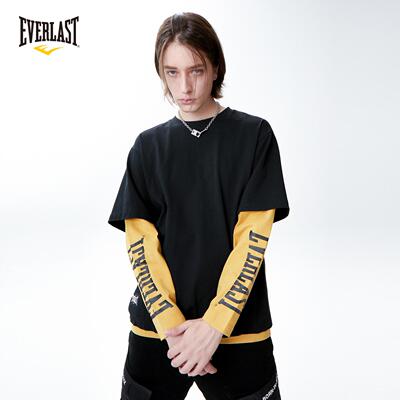 EVERLAST撞色拼接印花长袖T恤E131002010