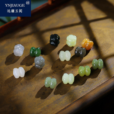 天然和田玉并蒂莲桶珠双头莲花转运珠路路通多宝并蒂莲diy手链