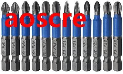 12Pcs Screwdriver Bits Set 50mm PH1 PH2 PH3 PZ1 PZ2 PZ3 Anti