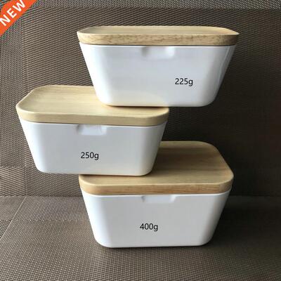 Portable Butter Box Dish With Wood Lid Holder Storage Contai