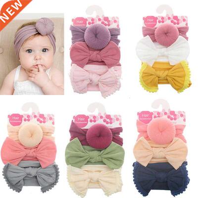 3Pcs/Set Solid Color Soft Nylon Elastic Baby Headband Bows K