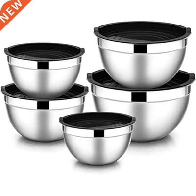 5 Pcs Mixing Bowl,Stinless Steel Stckble Sld Bowl With