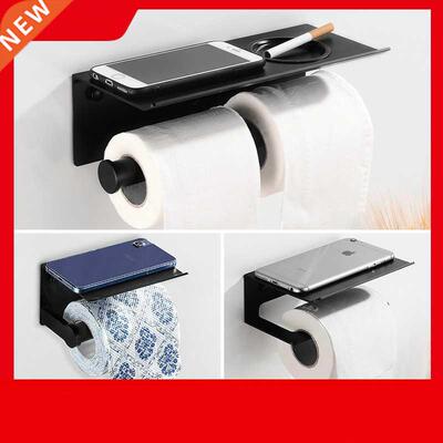 Toilet Paper Holder with Shelf Black Wall Mounted Mobile Pho
