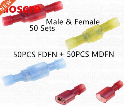 100PCS 50set transparent Blue Fully Insulated Spade Electr