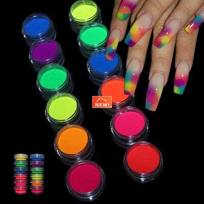 Neon Pigment Powder Fluorescent Nail Glitter Set Shinny