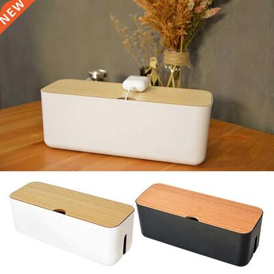 Cable Management Box, 11x4x4.5'', Wood Lid, Cord Org