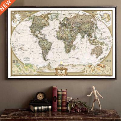 Large Vintage World Map Office Supplies Detailed Antique Po