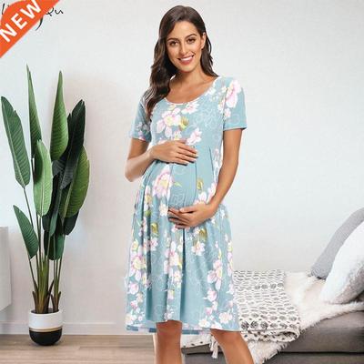 Women's Floral Short Sleeve Loose Maternity Dresses Preg
