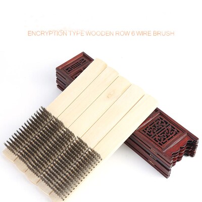 12Pcsbox high-grade 304 Wire Brush Wooden Handle  Roughing T