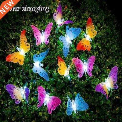 12 LED Solar Power Fibre Optic Butterfly String Light Garden