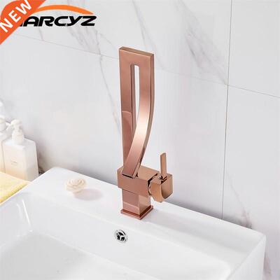Bsin Fucet Deck Mount Rose Gold Curved Spout Cretive Des