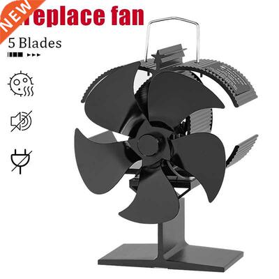 5 Blades Heat Powered Stove Fan Black Fireplace Log Wood Bur