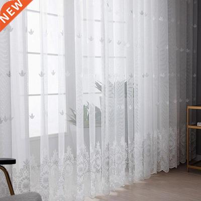 Embroidered Floral White Tulle Window Screen Curtain for Liv