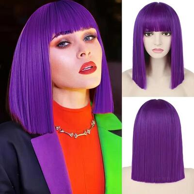 Multi Color Bob Cos Synthetic Full Wig With Bangs假发