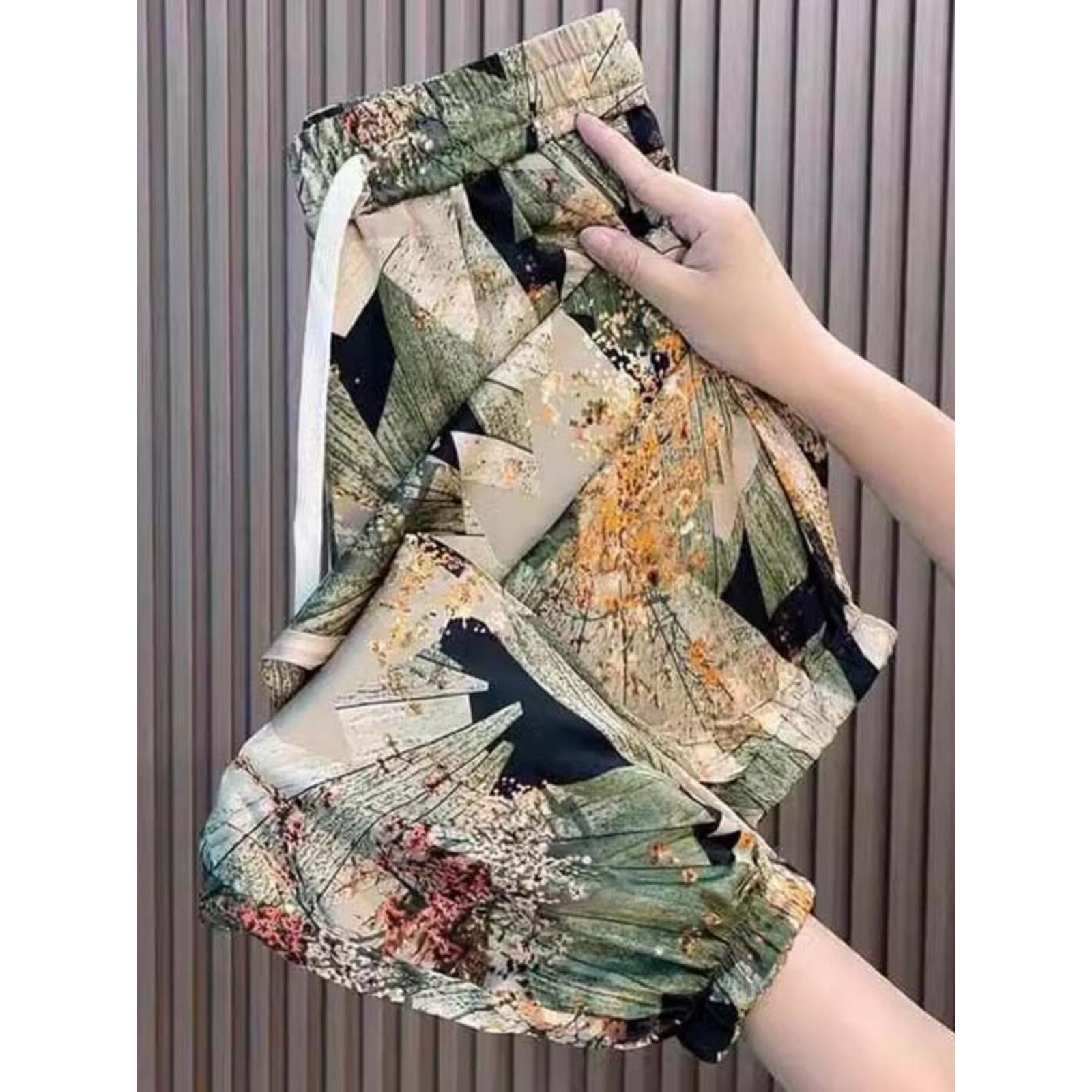 冰丝印花九分束脚裤女士夏季欧货薄款哈伦裤抽绳休闲裤防晒抖抖裤