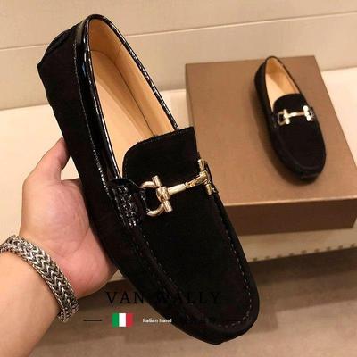 Van Wally经典豆豆鞋男士的马bit黑色磨砂皮革商务休闲懒人皮鞋