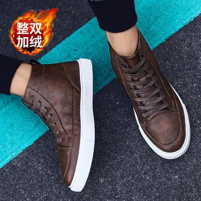 男鞋夏季2025新款加绒加厚高筒皮鞋保暖棉鞋男士百搭真皮休闲板鞋