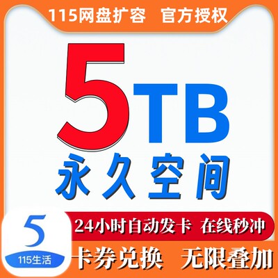 【自动发卡】115空间卡扩容卡网盘5TB空间可叠加115会员年费天卡