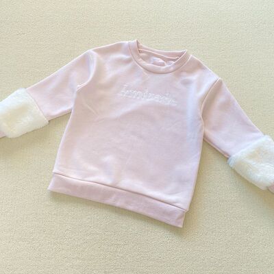 前后刺绣~120-150码 外贸儿童女童拼接毛袖圆领长袖拉绒加绒卫衣