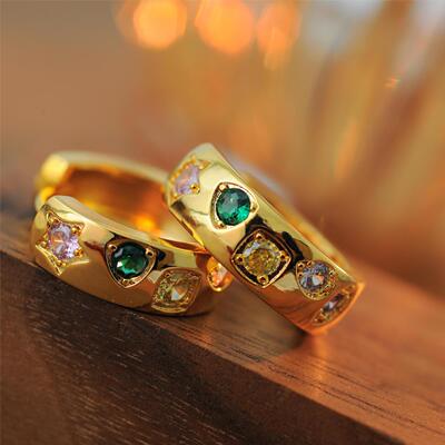 法式复古彩色锆石耳圈轻奢小众