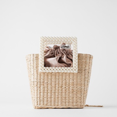 手挽手提包草编包蒲草编织包串珠包女夏季沙滩包海边