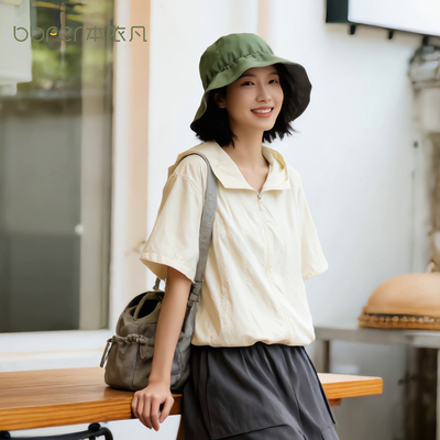 BBFER本依凡夏款连帽宽松休闲短袖防晒外套可调节下摆女0051