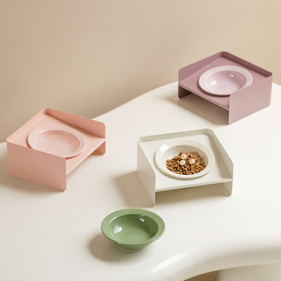 陶瓷宠物猫咪碗猫狗碗护颈椎防打翻饮水碗粮食盆加高脚斜架斜口