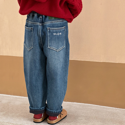 女童加绒牛仔裤2025冬季新款洋气加厚秋冬裤子中大童一体绒老爹裤