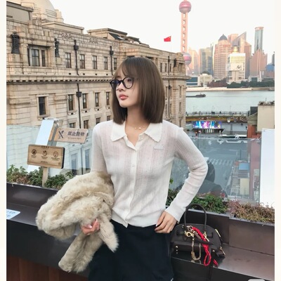 SANSIS 高定 minmin  谬系小花边翻领polo长袖