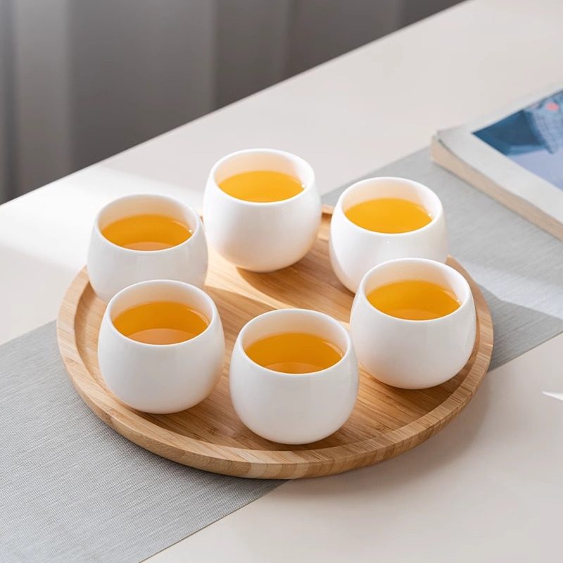 羊脂玉瓷茶杯家用待客杯120ml主人杯陶瓷茶具杯子6个装带托盘包邮