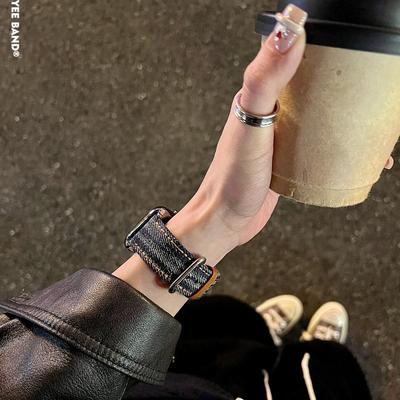 IAMYEE老钱风撞色丹宁复古表带适用applewatch67S8S9S10iwatchS11