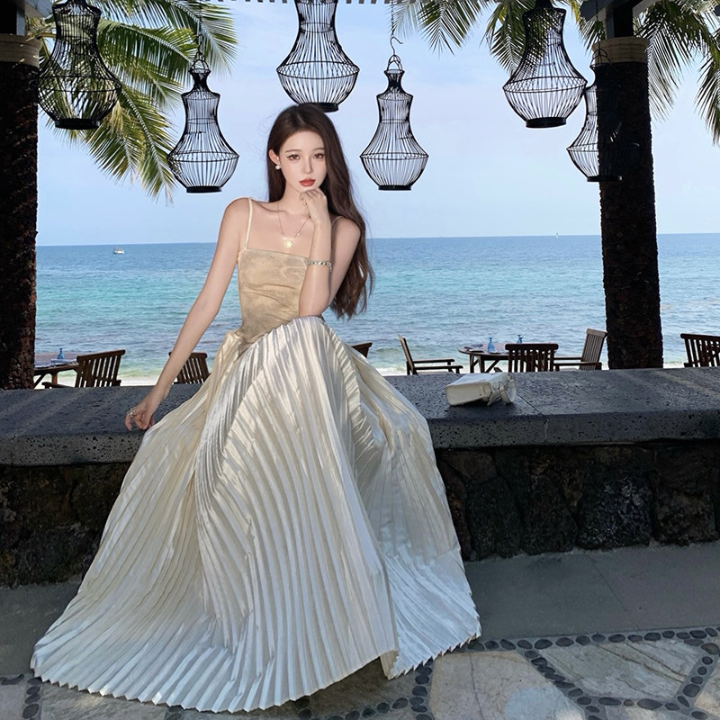 实拍新中式禅意抹胸连衣裙女夏2025新款海边度假长款裙子