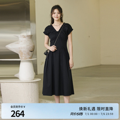 婉甸夏季黑色短袖连衣裙1242N07RS2