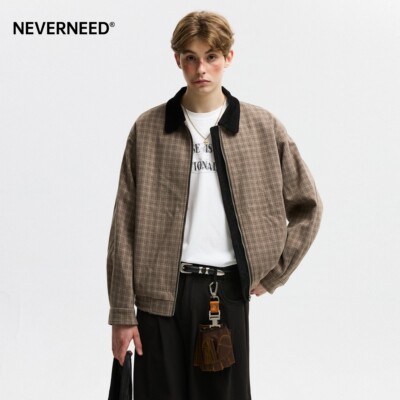 NEVERNEED老钱风格子翻领夹克