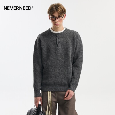 NEVERNEED亨利领套头毛衣男