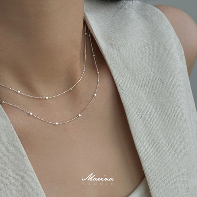 Marina｜通体s925纯银意大利超闪方糖素链项链 叠戴方块锁骨链女