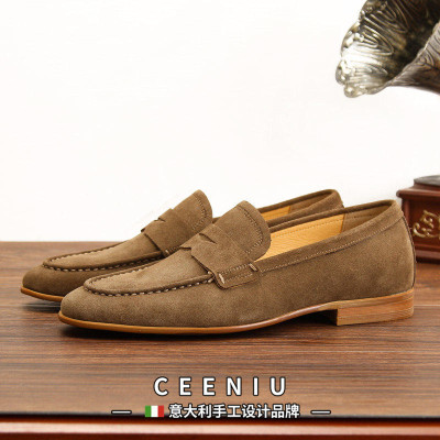 CEENIU意大利豆豆鞋磨砂皮男鞋一脚蹬真皮乐福鞋男懒人鞋反绒皮鞋
