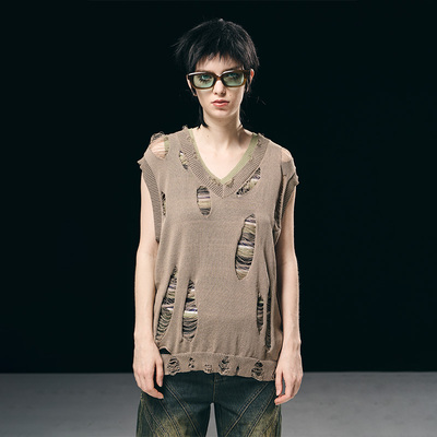 两件套破坏工艺针织条纹