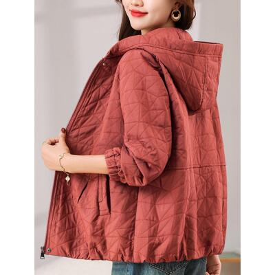 连帽减龄妈妈显瘦女2026时尚短外套宽松新款大码上衣中年夹克春秋