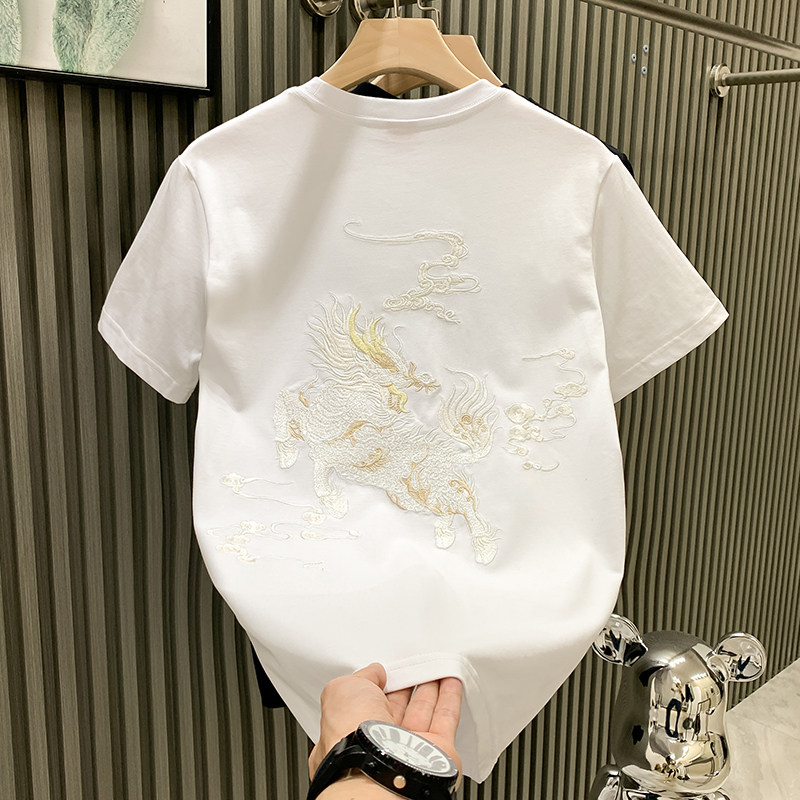 高端男士T恤短袖时尚刺绣圆领半袖2026夏季新款设计感帅气上衣潮