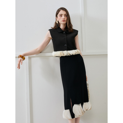 Garbociaga龍喜儿 醋酸混纺法式气质立体月牙花瓣直角肩外套7646