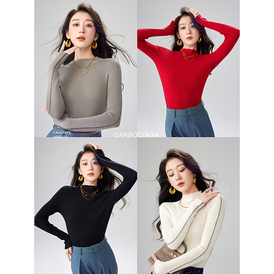 Garbociaga龙喜儿 德国扬子60支双股100羊毛特种绣打底针织衫6563