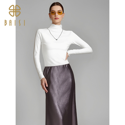 2025冬季新品百丝简约舒适耐看立领针织衫气质修身打底长袖上衣女