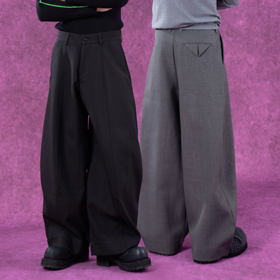 CLP黑灰大阔腿宽松休闲裤西裤