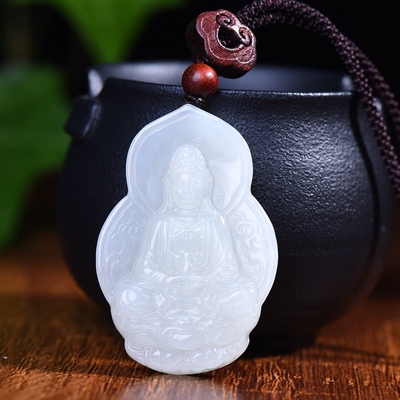 新疆和田玉羊脂玉白玉青白玉如意观世音吊坠男女士款挂件玉坠玉佩