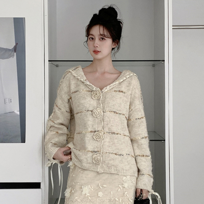 Ciobbur针织衫休闲百搭缎带亮丝