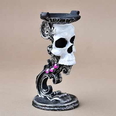 跨境新款骷髅头摆件家居树脂工艺品骨头万圣节恐怖装饰水晶球底座