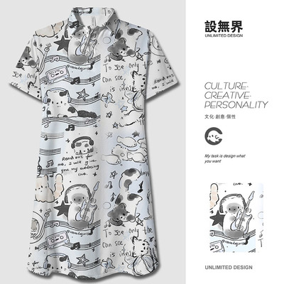 可爱日系猫咪音乐家涂POLO领短裙