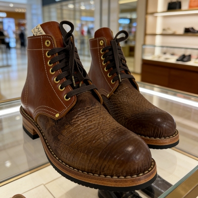 Visvimlaoliu25ss全手工7孔B鞋马臀皮拼接锁骨纹做旧旧款工装靴